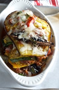Roasted Vegetable Napoleon with Spicy Bison Bolognese ~Yes, more please!